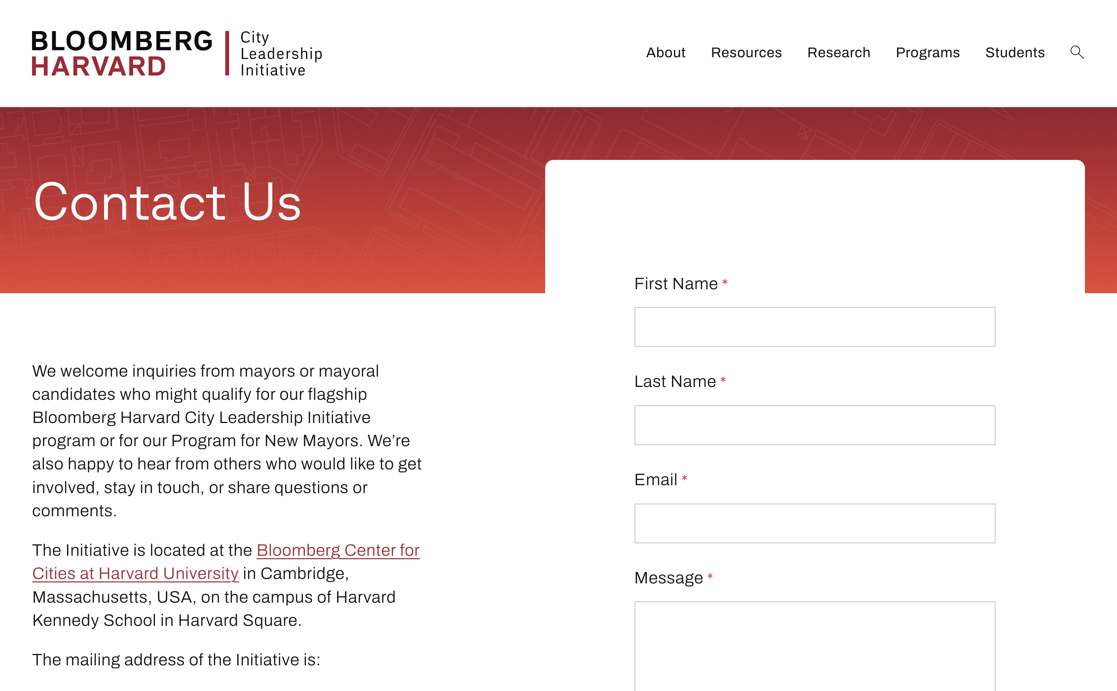Contact Us Bloomberg Harvard City Leadership Initiative Contact Us Bloomberg Harvard City Leadership Initiative